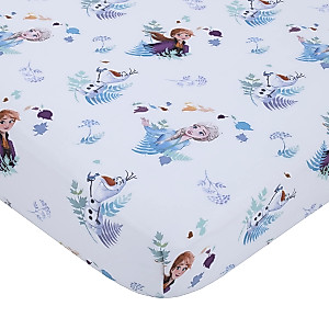 Disney Frozen 2 Nature is Magical Purple, Blue and White 4 Piece Toddler Bed Set - Comforter, Fitted Bottom Sheet, Flat Top Sheet, Reversible Pillowcase