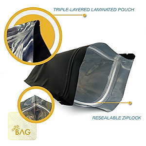 100PCS Matte-Metallized Black Stand-Up Pouch Resealable Bags (17x25cm (6.7x10"))