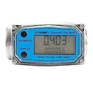 UCYHINMEY 1.5 inch Digital Turbine Flow Meter, LCD Display Fuel Water Flow Meter, Flowmeter for Diesel Kerosene Gasoline Water, Aluminum Stainless Steel. Flow Rate of 40-280LPM(10.5-74GPM).