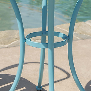 Christopher Knight Home Colmar Outdoor Iron Bistro Set, 3-Pcs Set, Matte Blue