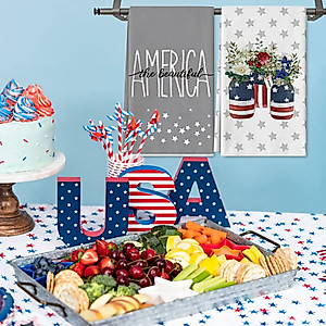 AnyDesign Patriotic Kitchen Dish Towel 18 x 28 Inch 4th of July Gray American Stars Dishcloth America The Beautiful Hand Drying Tea Towel for Independence Day Memorial Day Cooking Baking, 2Pcs