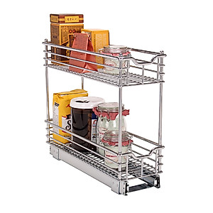 Household Essentials Narrow Sliding Cabinet Organizers (7" and 5"), Two Tier Chrome Organizers, Great for Slim Kitchen and Bathroom Cabinets