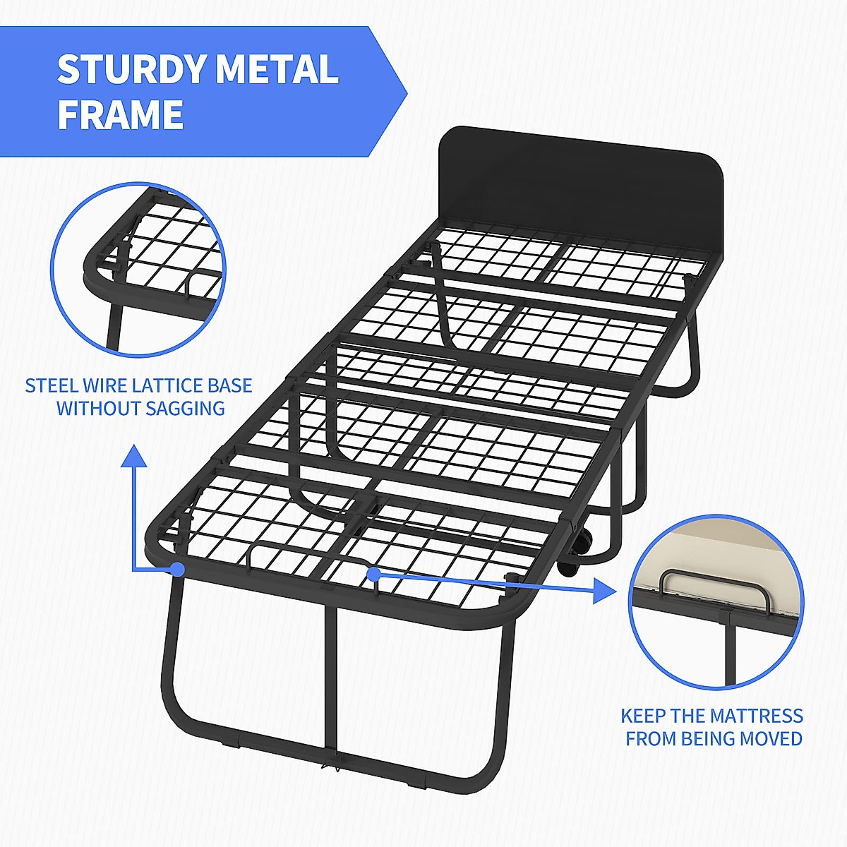 ZAFLY Folding Bed with 5 Inch Mattress,Twin Size Portable Foldable Guest Bed with Headboard for Adults,Rollaway Bed Storage Cover Included,Space Saving Fold up Metal Frame,75 x 31 Inch