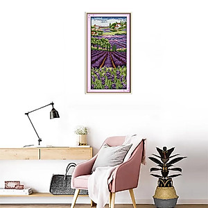 Lavender Champaign Stamped Cross Stitch Kits for Adults, Scenery Counted Pattern Needlepoint Kits Crafts Dimensions Cross-Stitch Stamped Kits Embroidery Kits Arts Craft Kits for Wall Art Gift