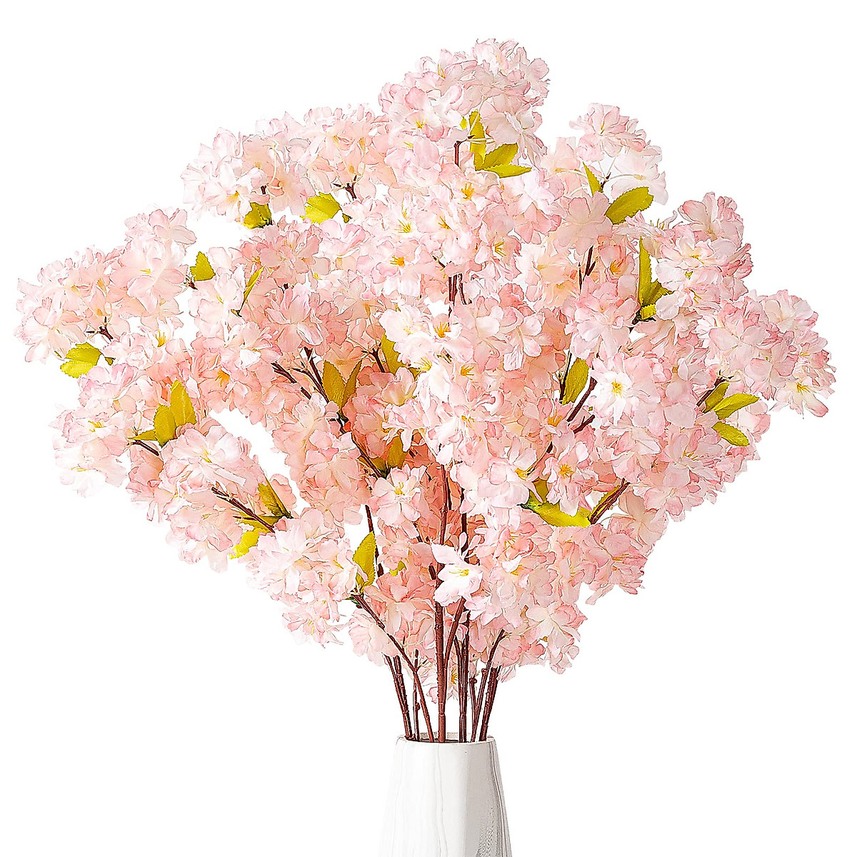 Floralsecret Artificial Cherry Blossom Flowers 4 Branches, 42.25 Inch in White Silk Cherry Blossom for Home Garden Wedding Table Centrepiece Party Event Spring Decor