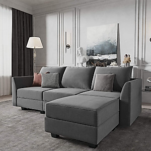 HONBAY Convertible Modular Sectional Sofa L-Shape Sectional Couch with Reversible Chaise Modular Sofa with Storage Seats, Grey