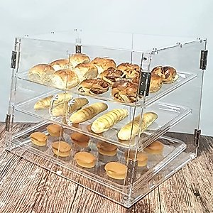 Pastry Display case countertop Bakery Bread Display Cabinet Cookie Donut Dessert Box Food Display Stand with 3 Tray (Back Door and frontdoor)