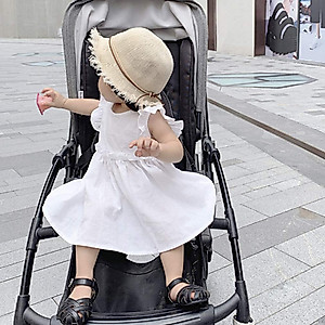 Niyage Baby Toddler Girls Cotton Flutter Sleeve Pleated Tunic Dress Swing Casual Playwear White 90