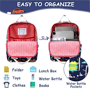 VASCHY Toddler Kids Backpack, Little Boys Lightweight Cute Top Handle Preschool Backpack Tablet Bag for Daycare Kindergarten Vehicles