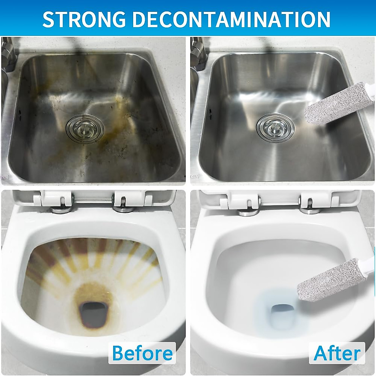 4TH Pumice Stone for Toilet Bowl Cleaning,Scouring Stick with Handle,Powerfully Away Limescale Stain,Hard Water Ring, Calcium Buildup,Iron,Rust.Remover for Tile Bath-tub - 2 Pack