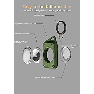 Olytop Waterproof AirTag Holder for Apple Airtag Keychain Case,Water Resistance Shockproof Anti-Scratch TPU & Clear PC Double ProtectionS Case for Apple Air Tag Tracker Key Ring, Black+Green