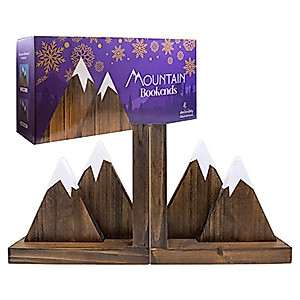Decorably Mountain Bookend - Wood Bookends, Book Ends for Kids Room, Bookends for Kids, Boy Bookends, Nursery Mountain Decor, Adventure Decor, Mountain Nursery Decor, Woodland Nursery Decor for Boys