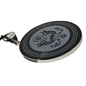 Charles Albert Jewelry .950 Fine Sterling Silver Onyx Medallion Pendant Great Seal of the United States Unfinished Pyramid, and the Eye of Providence