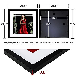 VNVNK 20x20 Frame Black, 20x20 Picture Frame without Mat Or 16x16 with Mat, Photo Frames for Wall Display Set of 1