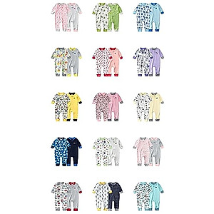 Teach Leanbh Baby 2-Pack Footless Pajamas Cotton Long Sleeve Printing 2 Way Zipper Romper Jumpsuit Sleep and Play 3-24 Months (12-18 Months, Navy dinosaur)