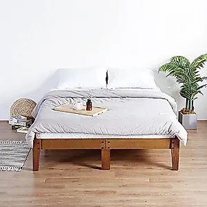 Olee Sleep Smart Wood Platform Bed Frame, Queen, Light Brown