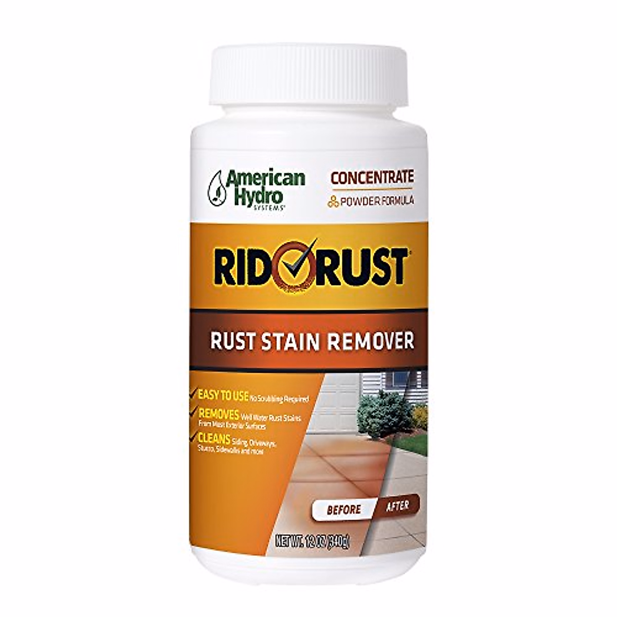 American Hydro Systems, 12-Ounce Tub 2653 Rid O Powdered Rust Stain Remover, 1, 12 Ounce (Pack of 1), Clear