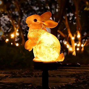 Juliahestia Rabbit Garden Ornaments Bunny Decor Solar Outdoor Statue Animal Lawn Yard Decorations Outside Stake Waterproof Patio Cute Brown Hare Figurines Light Gifts