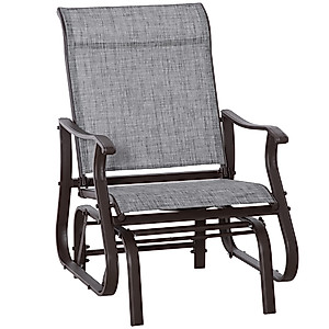 Outsunny Outdoor Glider Chair, Gliders for Outside Patio with Steel Frame and Mesh Fabric for Backyard, Garden, and Porch, Gray