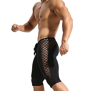 MIZOK Men's Soft Mesh Jammer Swim Suit with Drawstring Black,L