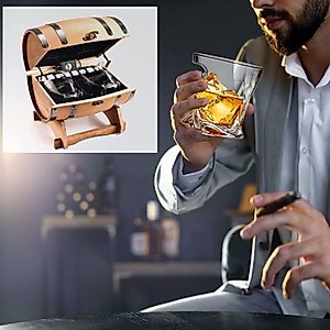 Whiskey Glasses Gifts for Men - Bourbon Whiskey Stones Unique Gift Set for Men in Whiskey Barrel Gift Box - Groomsmen Gifts for Men - Scotch Whiskey Glass Set Retirement Gift - Alcohol Gifts - Bezrat