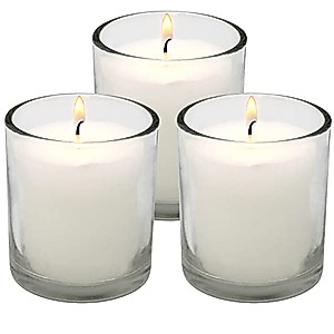 White Votive Candles in Glass Jar - 3 Pk Glass Votives - Long Burning Votives 24 Hour Candle - Smokeless Unscented Votive Candles - Wedding Votive Candles for Wedding Dinner Party - Relaxing Candles