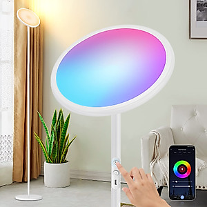 White Floor Lamp,RGB Floor Lamps Work with Alexa Google Home,WiFi Modern Tall Standing Torchiere Lamps,Bright & Dimmable Sky LED Floor Lamp,Color Changing Pole Lamp for Living Room Bedroom Office