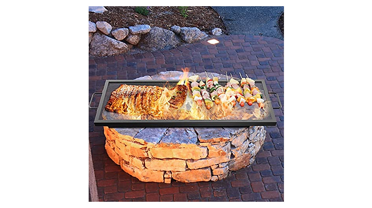 VEVOR Rectangle Fire Pit Grate, X-Marks Rectangle Grill Grate, Black ...