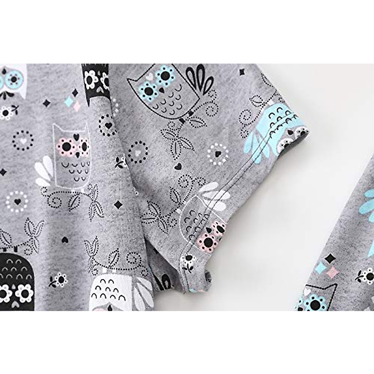 PNAEONG Women Pajama Set Sleepwear Tops with Capri Pants Casual and Fun Prints Pajama Sets SY215-Gray Owl-M
