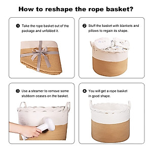 Eternal Beauty Cotton Rope Basket 17”W X14”H Large Woven Storage Basket for Blanket Living Room, Decorative Toy Baby Basket for Kids Nursery,Brown