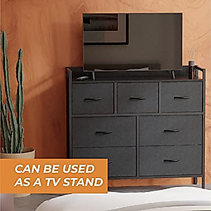 Aquzee Room Dresser, 7 Fabric Storage Drawers Dresser with Baffle Plate Top for Home Organization, Steel Frame 11.4" D x 39" W x 35.4" H Clothes Dresser with Deep Pull Drawers