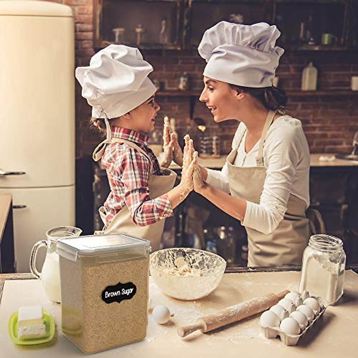 Simply Gourmet Airtight Food Storage Containers - Set of 3 Flour and Sugar Canisters for Pantry Storage and Organization - Marker & Labels Included