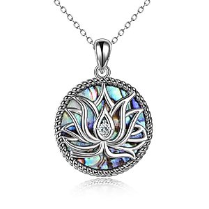 ONEFINITY Yoga Lotus Flower Pendant Necklace with Abalone Shell Sterling Silver Lotus Flower Jewelry for Women