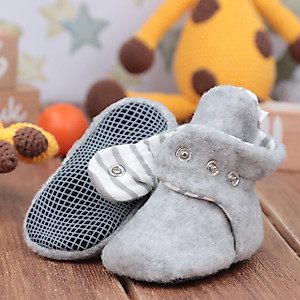 Ella Bonna Fleece Baby Booties, Three Snap Baby Slippers, Unisex Baby Gifts, Non-Slip Newborn Booties for Boys and Girls, Infant Baby Shower Shoes Months