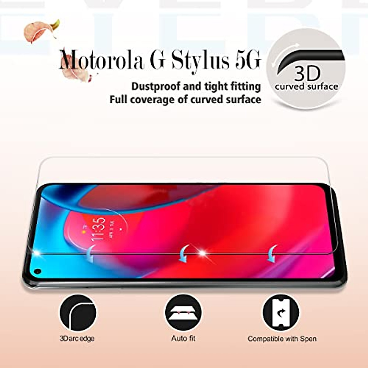 MOTO G Stylus 5G Premium Tempered Glass + Camera Lens Protectors By YEYEBF, [2 + 2 Pack] [Anti-scratch] [3D Glass] [Case-Friendly] Screen Protector