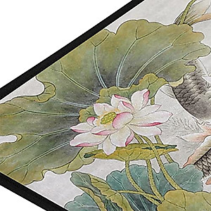 ALAZA Asian Lotus and Carp Fish Area Rug 39 x 20 Inch, Non-Slip Floor Mat Washable Runner Rug for Kitchen Hallway Entryway Living Room Bedroom Dorm Home Decor