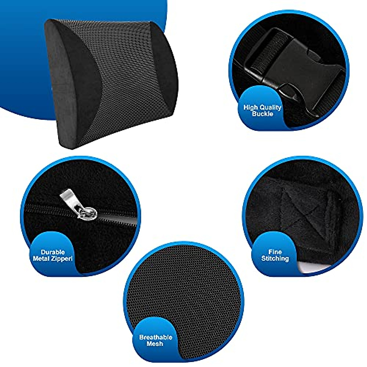 Seat Cushion, Seat Cushion for Office Chair, Lumbar Support Pillow for Office Desk Chair, Car, Wheelchair Memory Foam Chair Cushion for Sciatica, Coccyx Back with Covers Protects