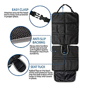 JOYSKY Car Seat Protector for Child Car Seat, 2 Pack Large Seat Protectors for Under Car Seat with Thick Padding and Storage Pockets, Full Protection for Your Vehicle Leather Seats