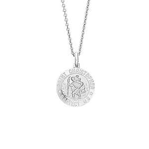 Ritastephens Italian Sterling Silver 16-Inch Mini Round Saint St Christopher Medal Charm Pendant Necklace, 12mm - Classic Religious Jewelry, Patron Saint of Travelers.