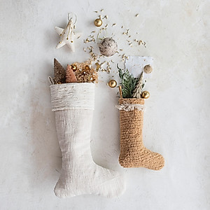 Creative Co-Op 12' H Faux Shearling Stocking w/Fringe, Cream & Camel Color, Yellow