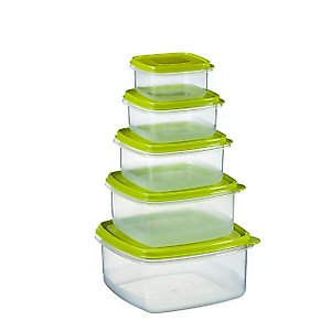 Uniware Super Large Square Plastic Food Container Set with Green Pe Lid, 4.2 Qt + 2.6 Qt + 1.6 Qt + 1 Qt + 0.5 Qt, [7513]