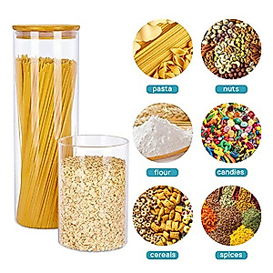 VTOPMART Glass Food Storage Jars, 7 Pack Airtight Food Containers with Bamboo Wooden Lids, Clear Glass Containers for Kitchen, Pantry Organization