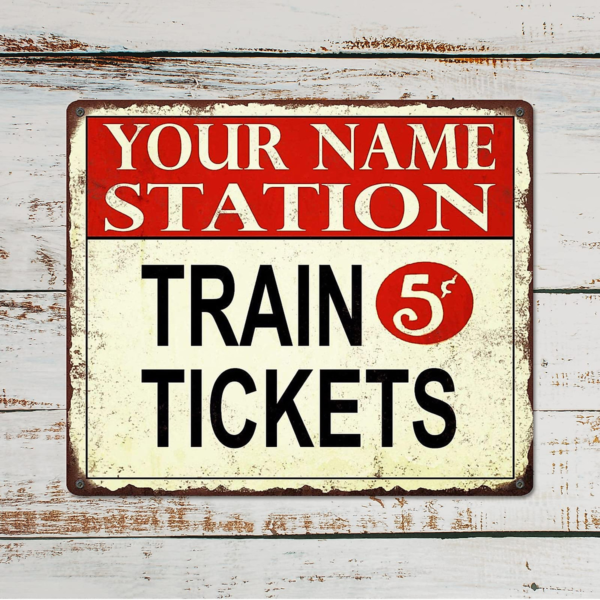Your Name Custom Train Station Tickets 5 Cent Man Cave Metal Sign 8"x12" Made in USA