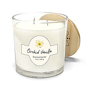 OCS Designs Clear Scented Candle - Orchid Vanilla - 14-Ounce Soy-Blend Wax Scented Jar Candle for Home & Office - Infused with Real Essential Oils - Burns up to 50 Hours