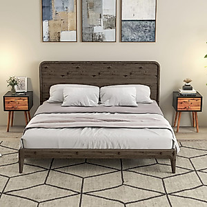 Giantex Nightstand with 2 Drawers Set of 2, Mid Century Modern Bedside Table with Solid Wood Legs, Practical End Side Table for Living Room Bedroom Small Space, Night Stand, Black & Walnut