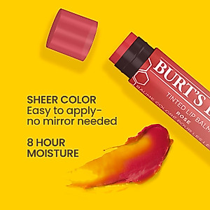 Burt's Bees 100% Natural Tinted Lip Balm, Rose with Shea Butter & Botanical Waxes, 0.15 Oz
