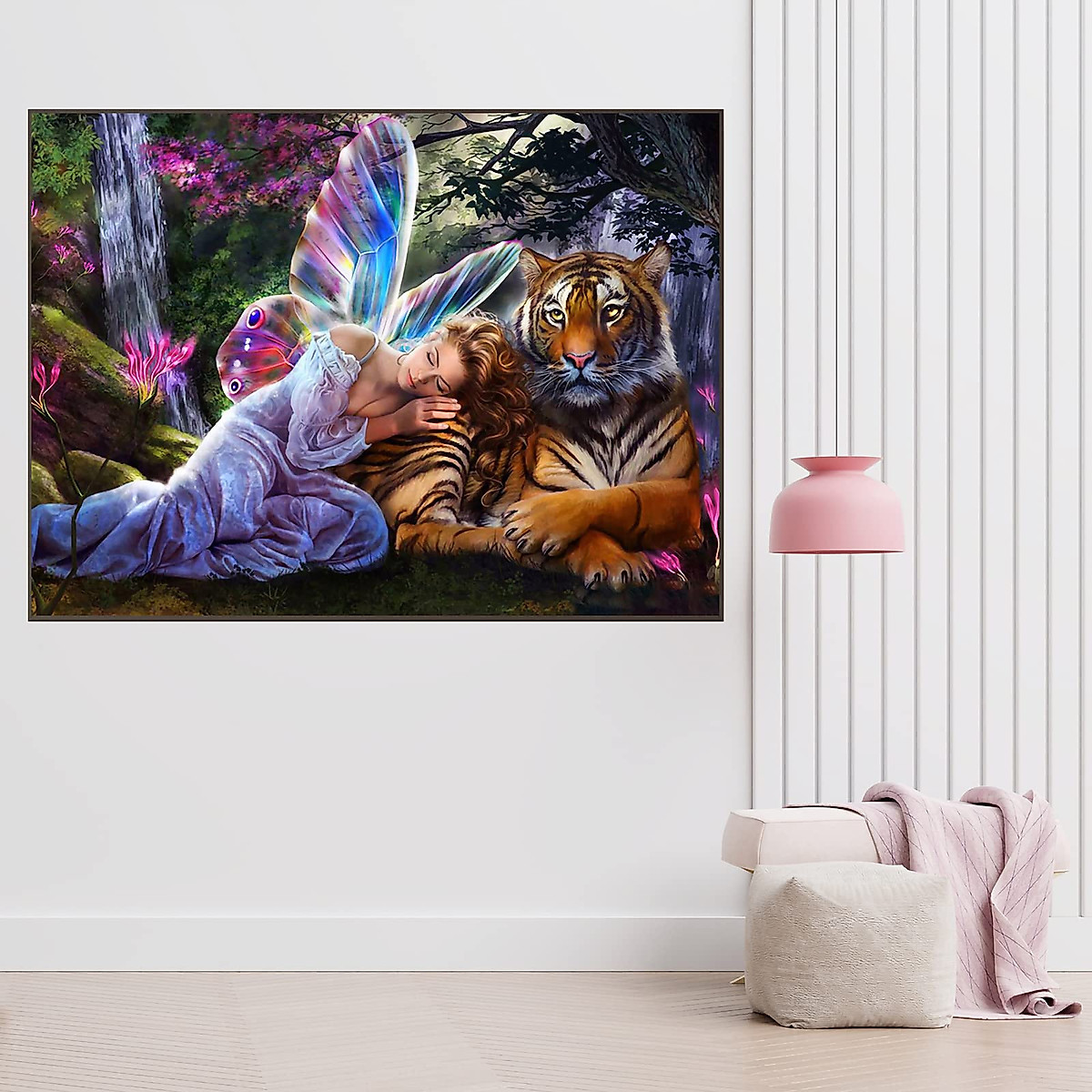 FEGAGA 5D Angel and Tiger Diamond Art Painting Kits for Adults Animals and Beauties Diamond Art Kits for Adults Diamond Art Kits Gem Art Wall Home Decor Oil 11.8X15.7inch