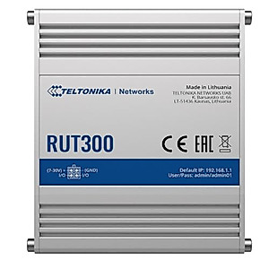Teltonika RUT300 000100 Industrial Ethernet Router, Sturdy Aluminum Housing, Compatible with Teltonika Remote Management System, 5 x Fast Ethernet Ports (10/100 Mbps), Passive PoE, USA PSU, Silver