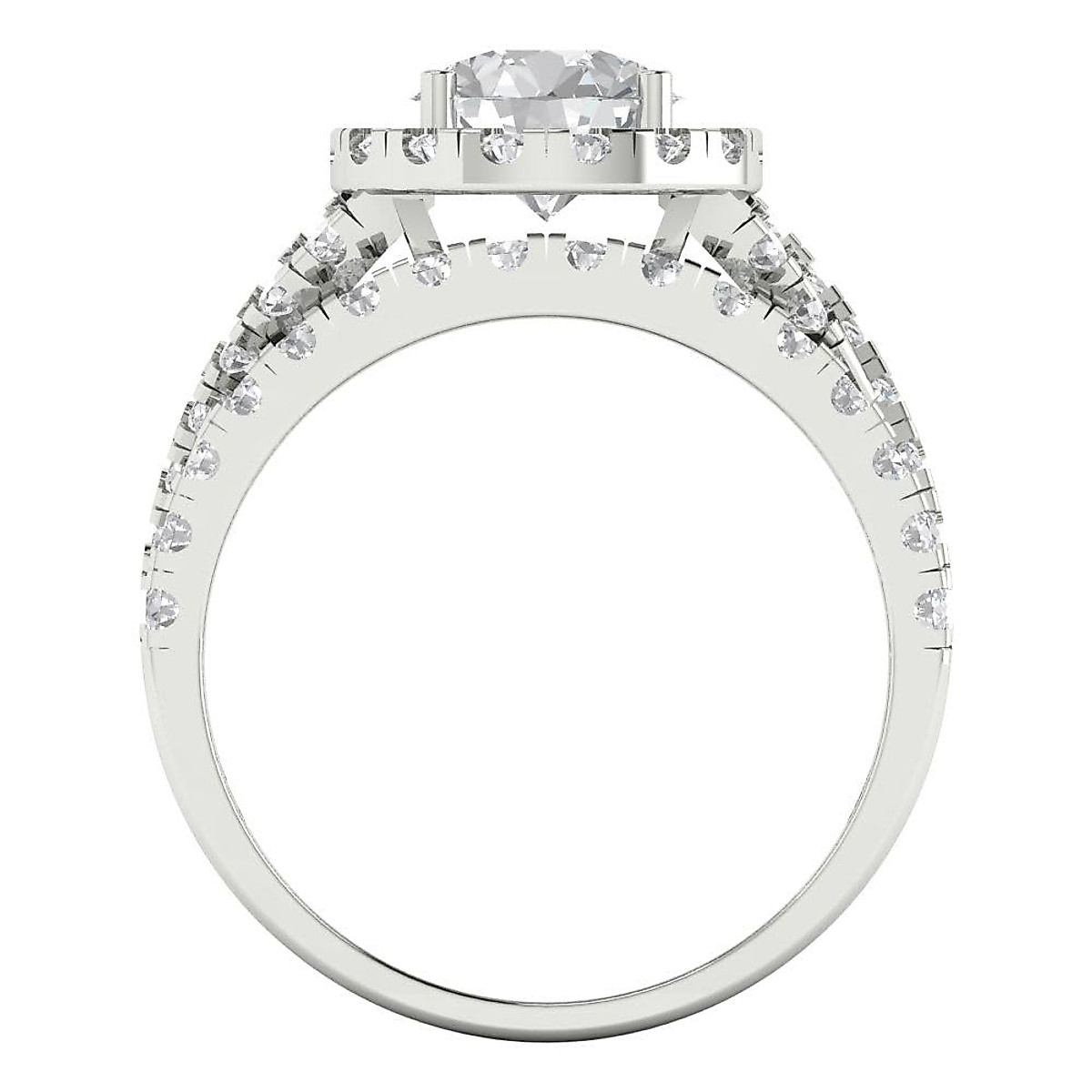 Clara Pucci 1.92 ct Round Cut Clear Simulated Diamond 14k White Gold Halo Solitaire W/Accents Wedding Bridal Ring Band Set Sz 10