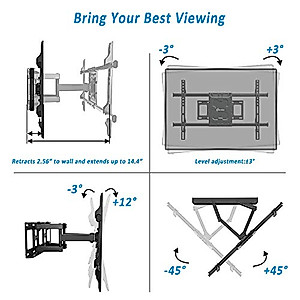 EVERVIEW Full Motion TV Wall Mount Bracket fits for Most 37-75 inch LED,LCD,OLED Flat Curved TVs,Dual Articulating Arms Swivels Tilts Rotation, VESA 600X400mm,132lbs,Fits 12/16" Wood Stud